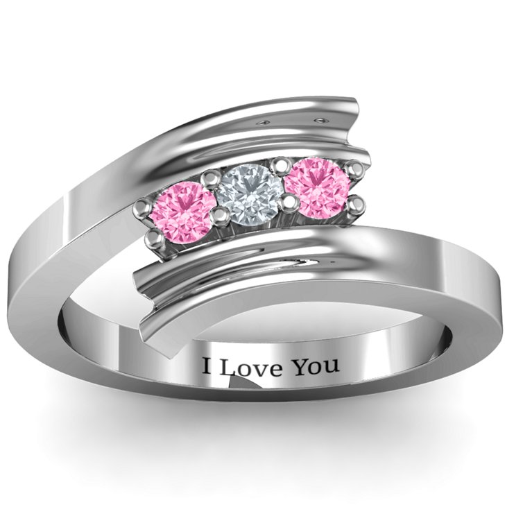 Three Stone Ridged Bypass Ring | Jewlr