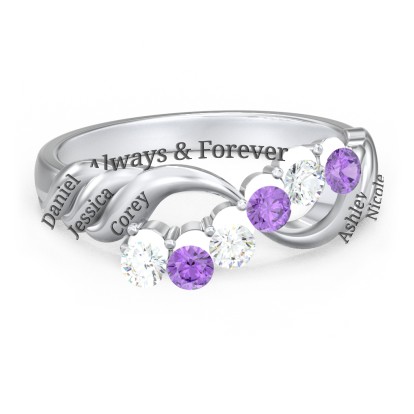 Engravable Infinity Wave Ring with Gemstones | Jewlr