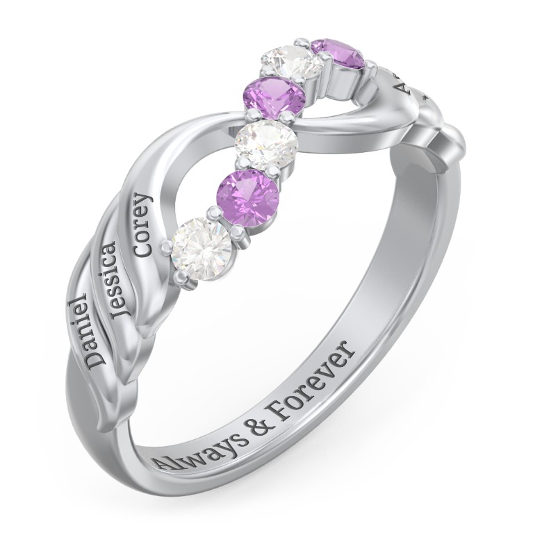 Engravable Infinity Wave Ring with Gemstones | Jewlr