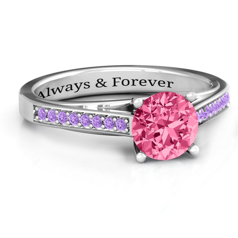 Large Round Solitaire Ring with Channel Set Accents | Jewlr