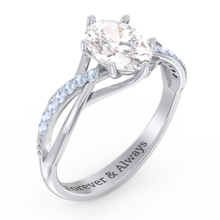 Oval Cut Gemstone Ring with Twisted Band and Accents | Jewlr