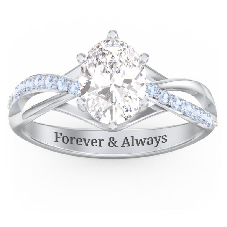 Oval Cut Gemstone Ring with Twisted Band and Accents | Jewlr