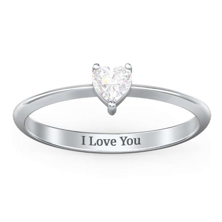 Solitaire Heart Gemstone Ring with Tapered Knife Edge Band | Jewlr