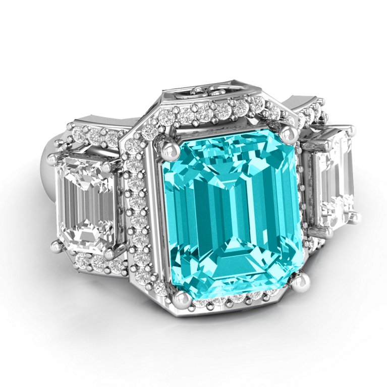 Emerald Cut Trinity Ring with Triple Halo | Jewlr