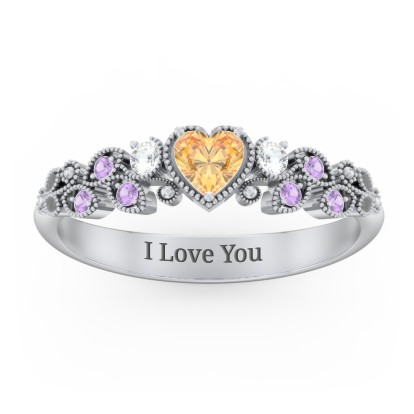 Heart Cut Gemstone Ring with Milgrain and Leaf Detailing | Jewlr