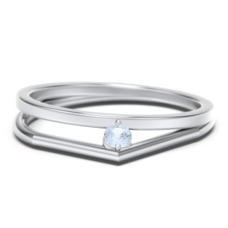 Geometric Split Shank Ring with Tilted Gemstone and Aquamarine ...