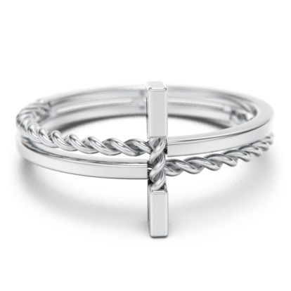 Sterling Silver Twisted Cross Ring with Double Band | Jewlr