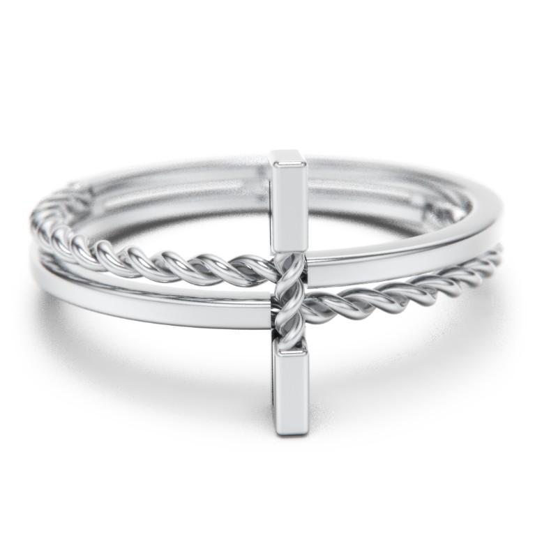 Sterling Silver Twisted Cross Ring with Double Band | Jewlr