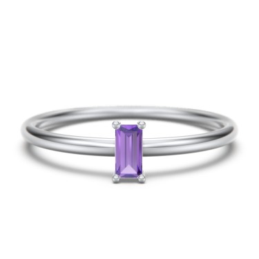 Vertical Baguette Stackable Ring with Amethyst (Simulated) Stone | Jewlr