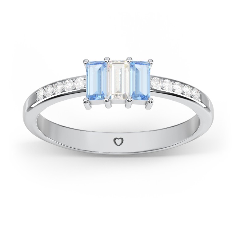 3 Stone Vertical Baguette Ring with Accents | Jewlr