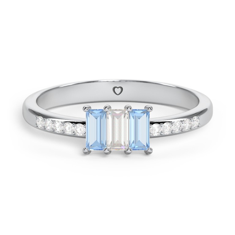 3 Stone Vertical Baguette Ring with Accents | Jewlr