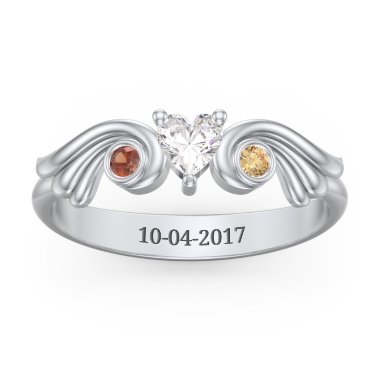 Angel Wing Ring with Heart Shaped Gemstone | Jewlr