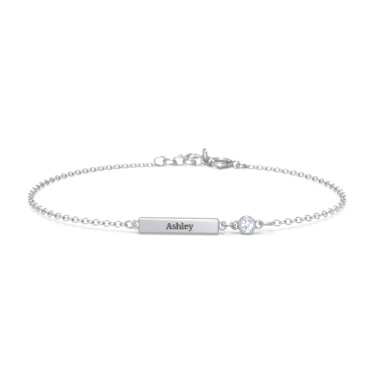 Engravable Bar Bracelet with Bezel Set Stone | Jewlr