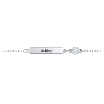 Engravable Bar Bracelet with Bezel Set Stone | Jewlr