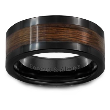Black Ceramic Ring with Wood Inlay | Jewlr