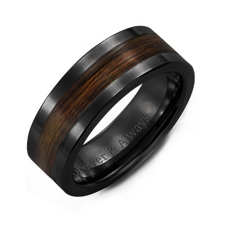 Black Ceramic Ring with Wood Inlay | Jewlr
