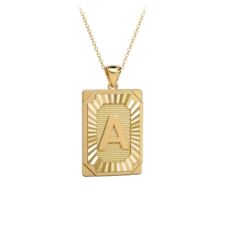 Engravable 18K Gold Plated Initial Tag Pendant Necklace | Jewlr