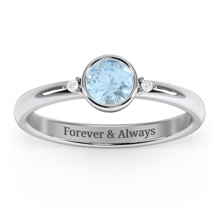 Round Bezel Solitaire with Twin Accents Ring | Jewlr