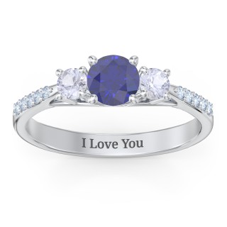 Three Stone Eternity Ring with Twin Accent Rows | Jewlr