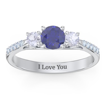 Three Stone Eternity Ring with Twin Accent Rows | Jewlr