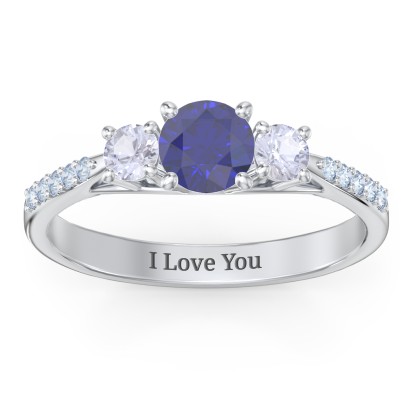 Three Stone Eternity Ring with Twin Accent Rows | Jewlr