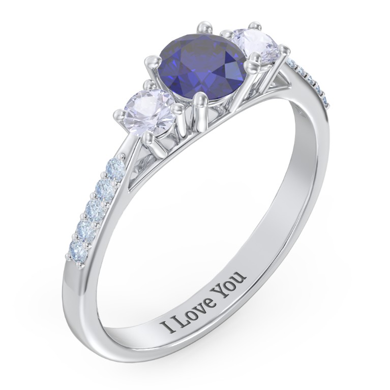 Three Stone Eternity Ring with Twin Accent Rows | Jewlr