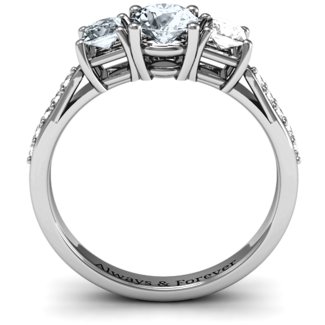 Three Stone Eternity Ring with Twin Accent Rows | Jewlr