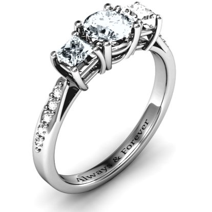 Three Stone Eternity Ring with Twin Accent Rows | Jewlr